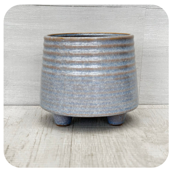 Light Blue Glazed Pot with Feet and Wider Base - Davenport Garden Centre