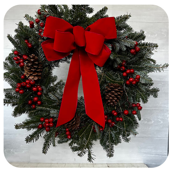 Bow, Cone and Cranberry Wreath - Davenport Garden Centre